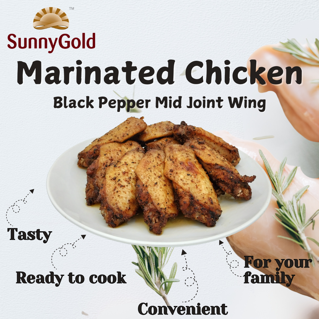 SunnyGold Marinated Chicken Black Pepper Mid Joint Wing 500g – Leong ...